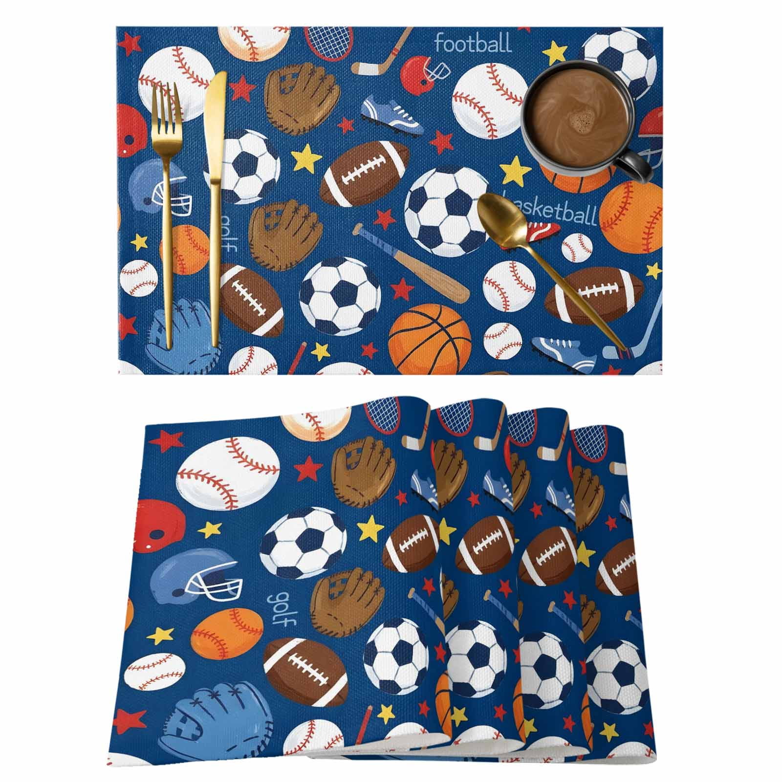 Ball Sports Placemats Set of 4 Navy Blue Place Mats Indoor Wipeable ...