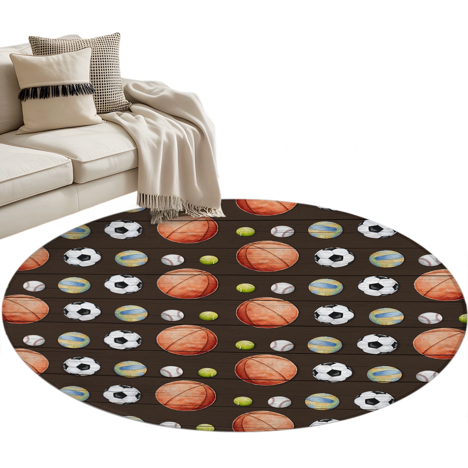 Ball Sports Round Rug 4ft Washable Circle Entryway Rugs Non Slip ...