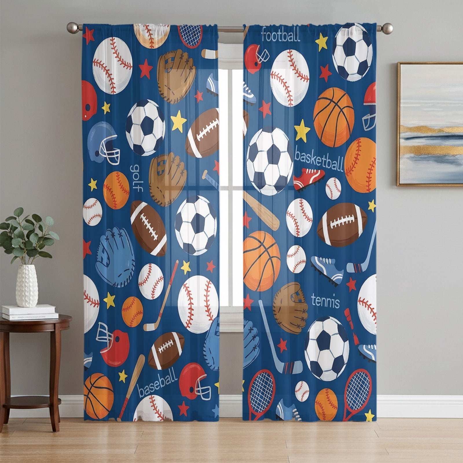 Ball Sports Sheer Curtains for Living Room Bedroom Navy Blue Sheer ...