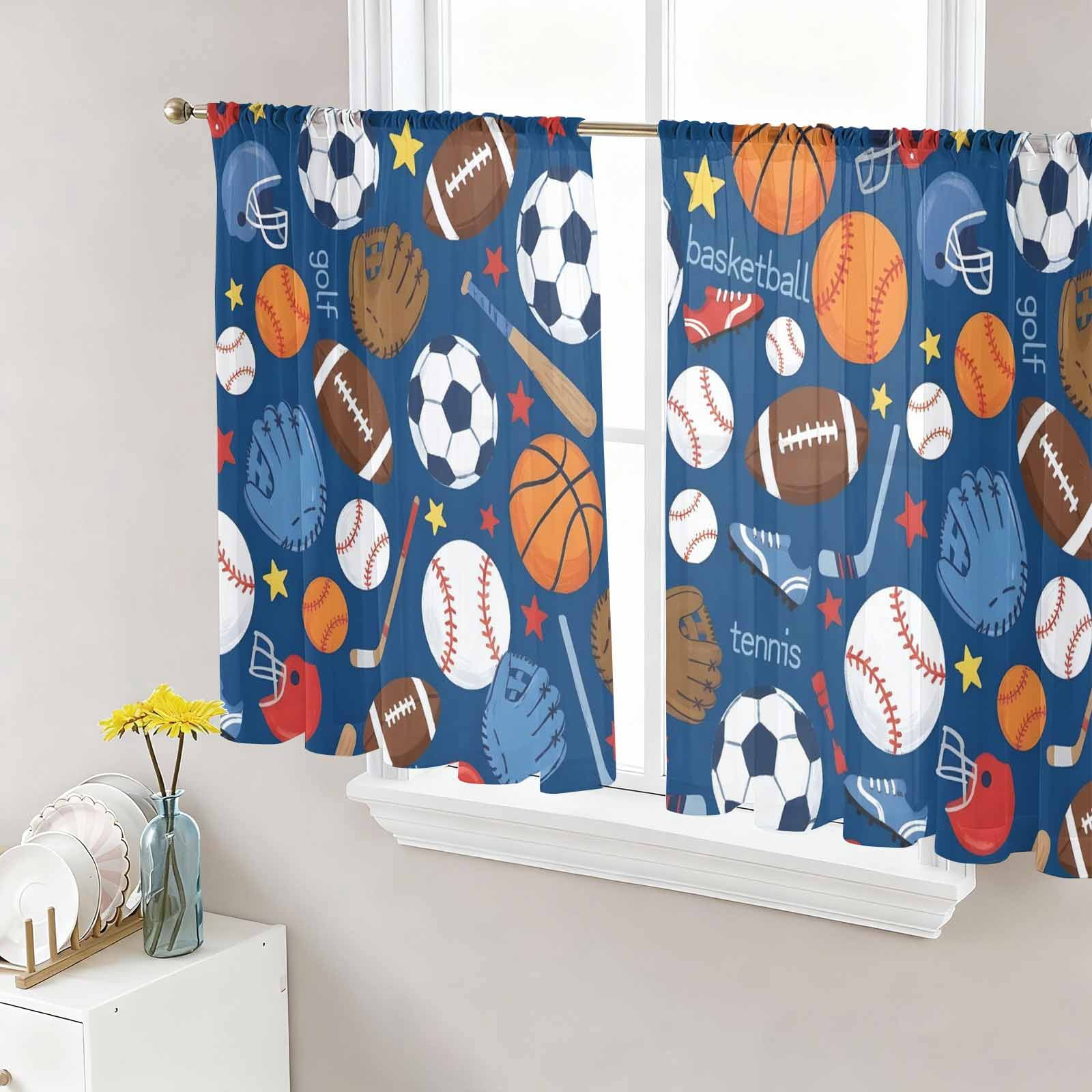 Ball Sports Sheer Curtains for Living Room Bedroom Navy Blue Sheer ...