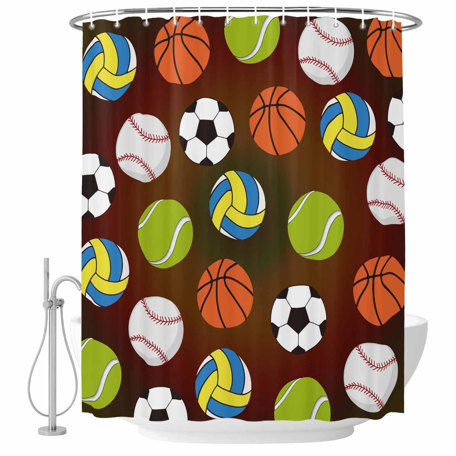 Ball Sports Shower Curtain for Bathroom, Baseball Tennis Basketball ...