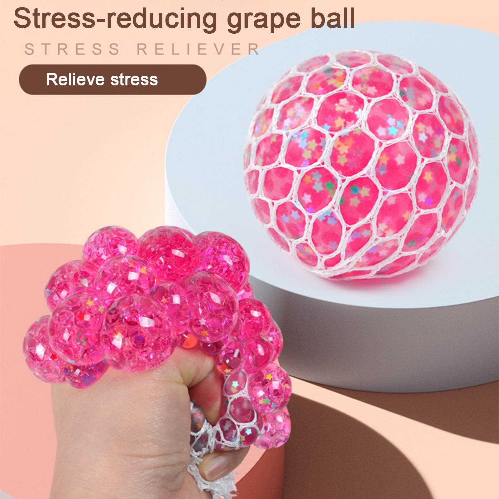 Ball Squeeze Toy Built-in Sequin Soft TPR Quick Rebound Grape Ball ...