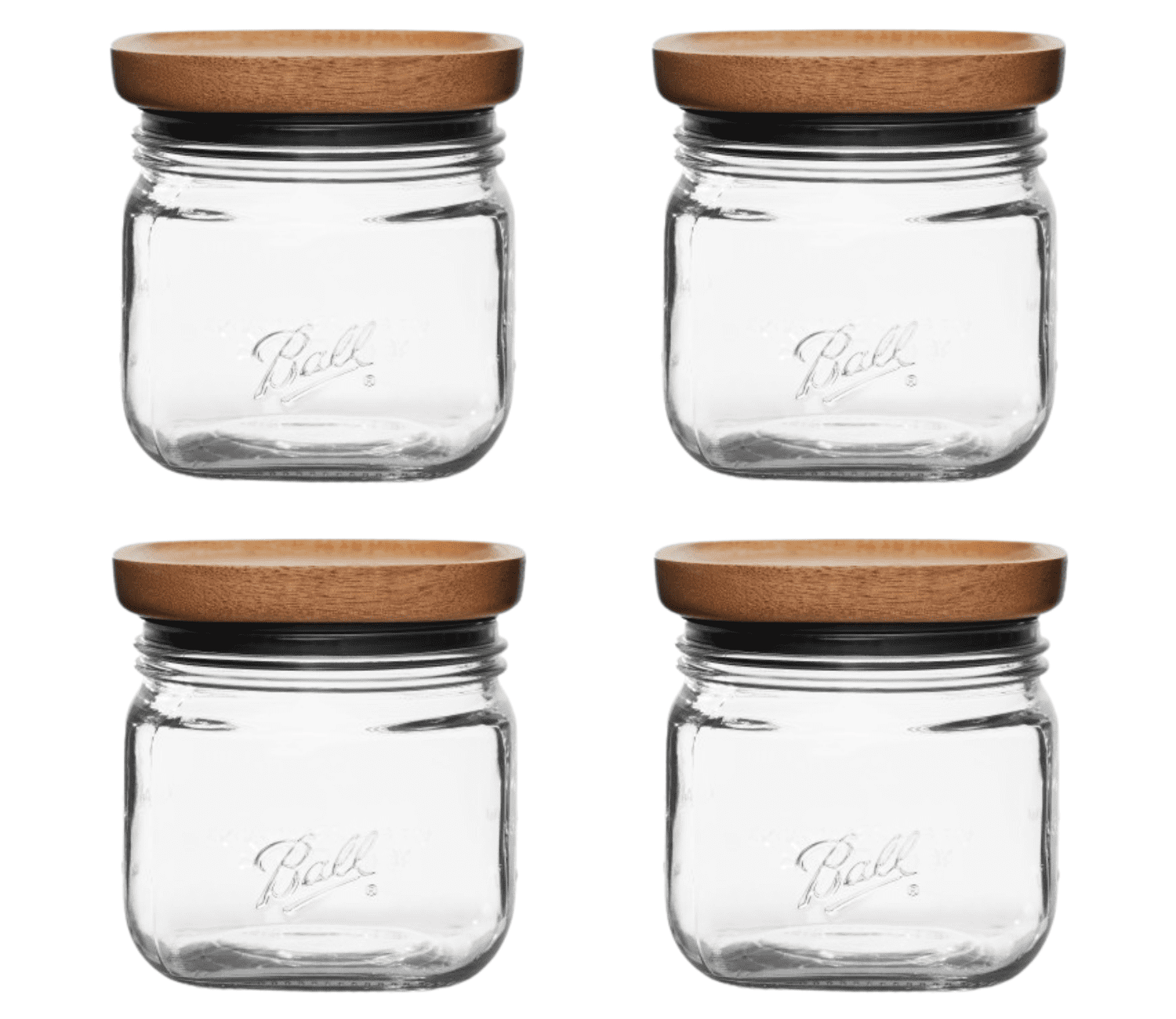 Ball Stack & Store Glass Mason Jars with Wooden Lid, 4-Cup (Pack of 4 ...
