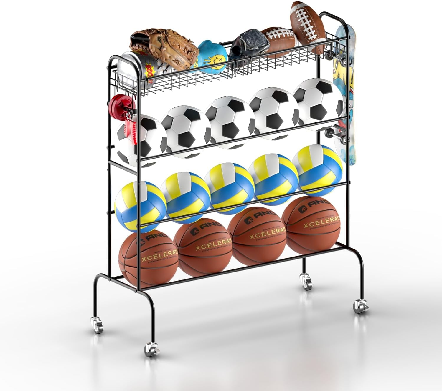 Ball Storage - 22.83" Basketball Cart With Wheels Garage Volleyball ...