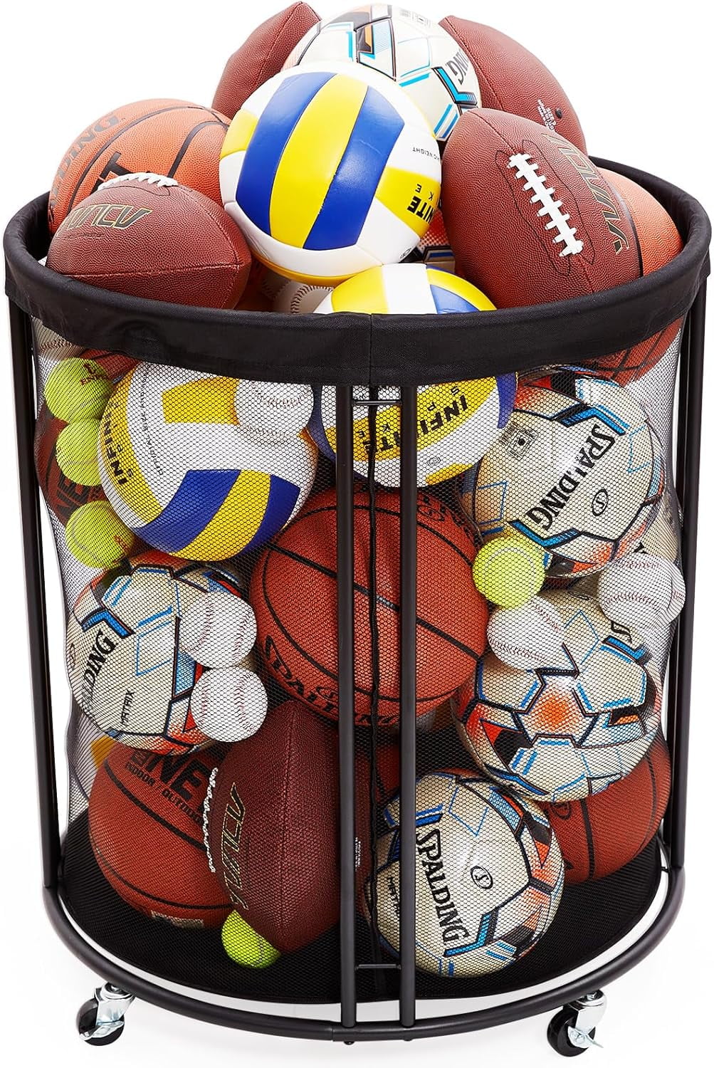 Ball Storage Bin, Sports Ball Storage Cart, Ball Holder with Wheels for ...