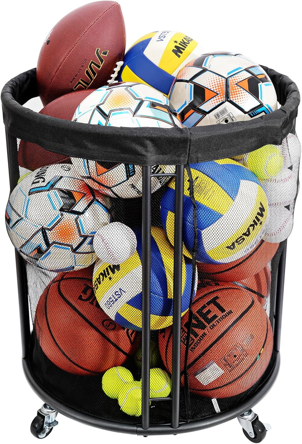 Ball Storage Bin, Sports Ball Storage Cart, Ball Holder with Wheels for ...