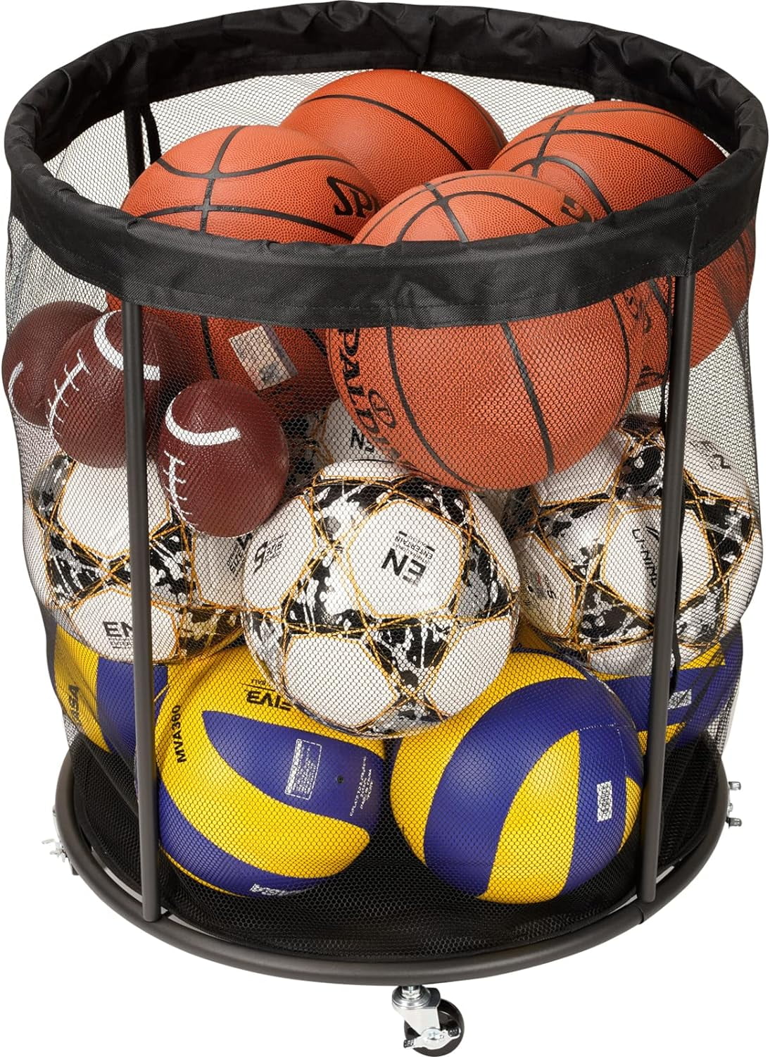 Ball Storage Cart, Ball Storage Bin for Balls, 48 Gals Mesh Ball Holder ...