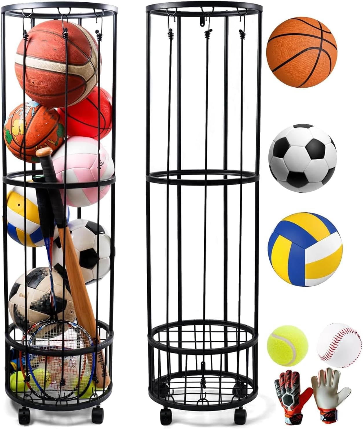 Ball Storage Rack with Bottom Holder, Adjustable Elastic Cords Sports ...
