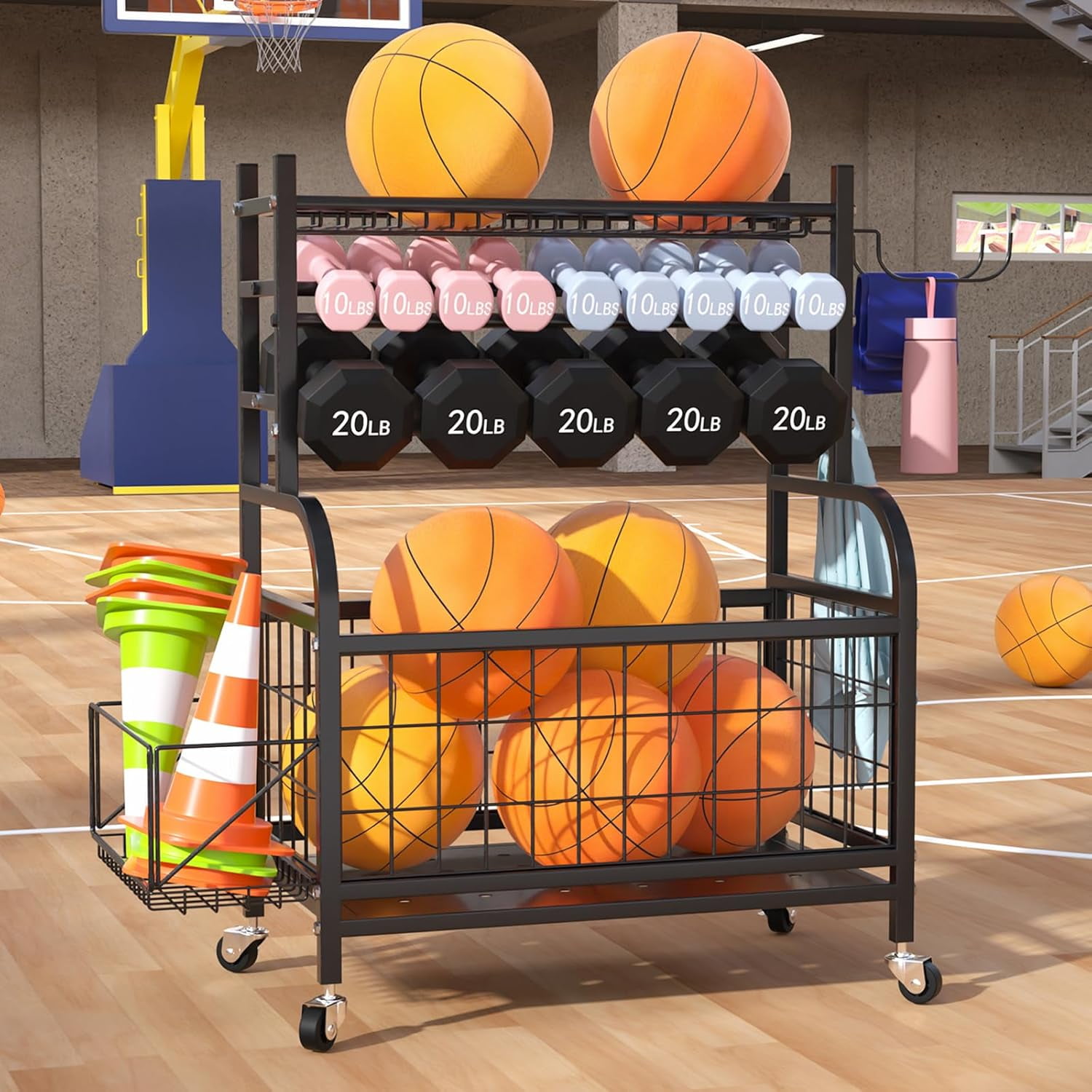 Ball Storage Rack Large Sports Equipment Garage Organizer Cart, Ball ...