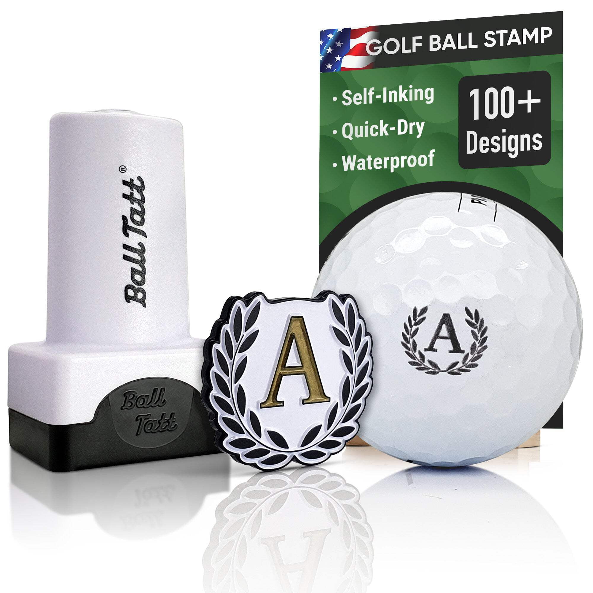 Ball Tatt A Initial Golf Ball Stamp Self-Inking Quick-Dry with Monogram ...