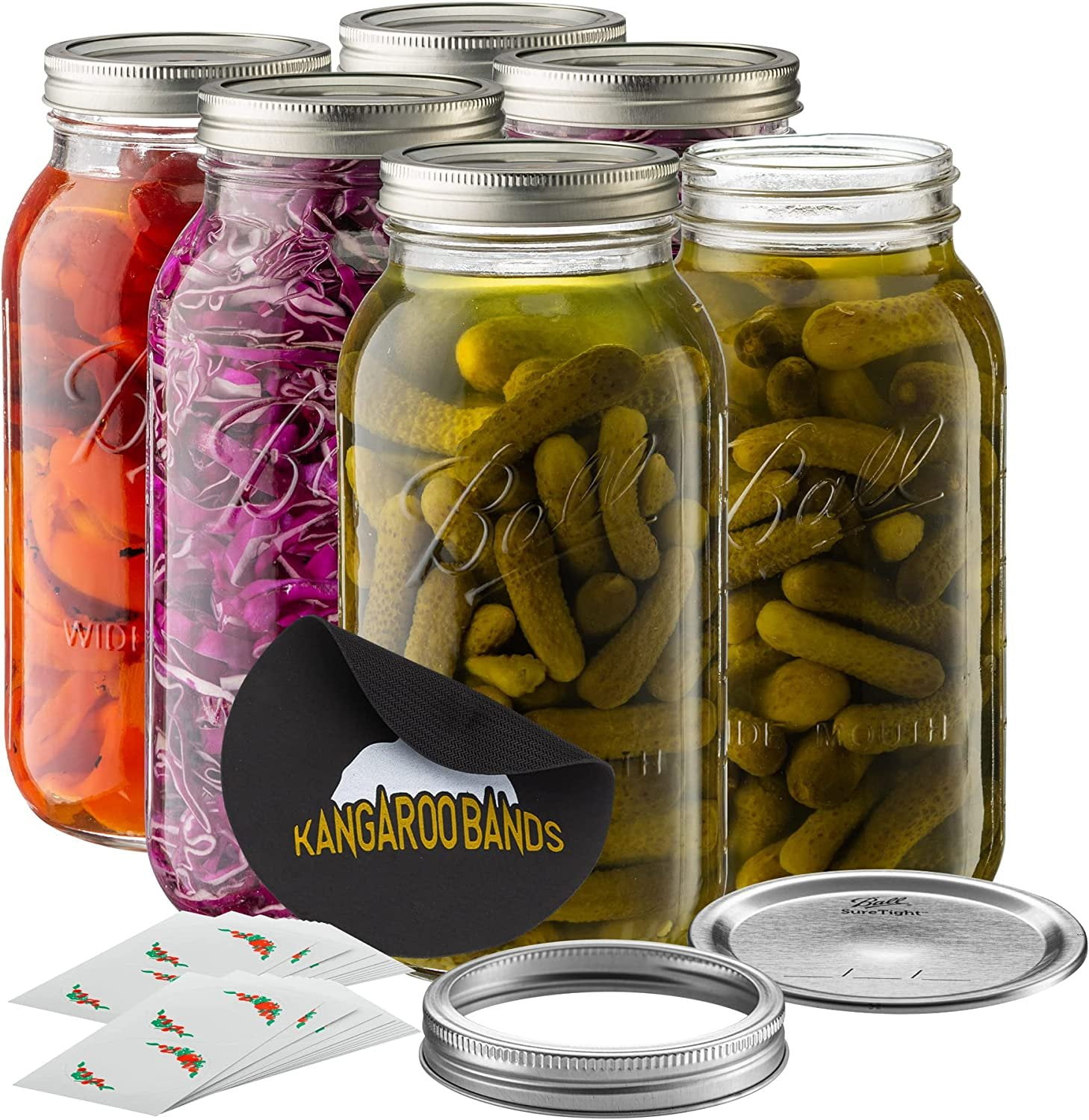 Ball Wide Mouth 64 oz half gallon mason Jars with Lids and Bands 6-Pack ...