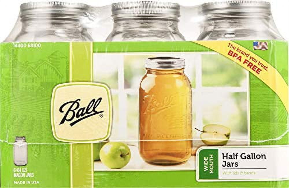 Ball Wide Mouth Half Gallon 64 Oz Jars with Lids and Bands, Set of 6 (2 ...