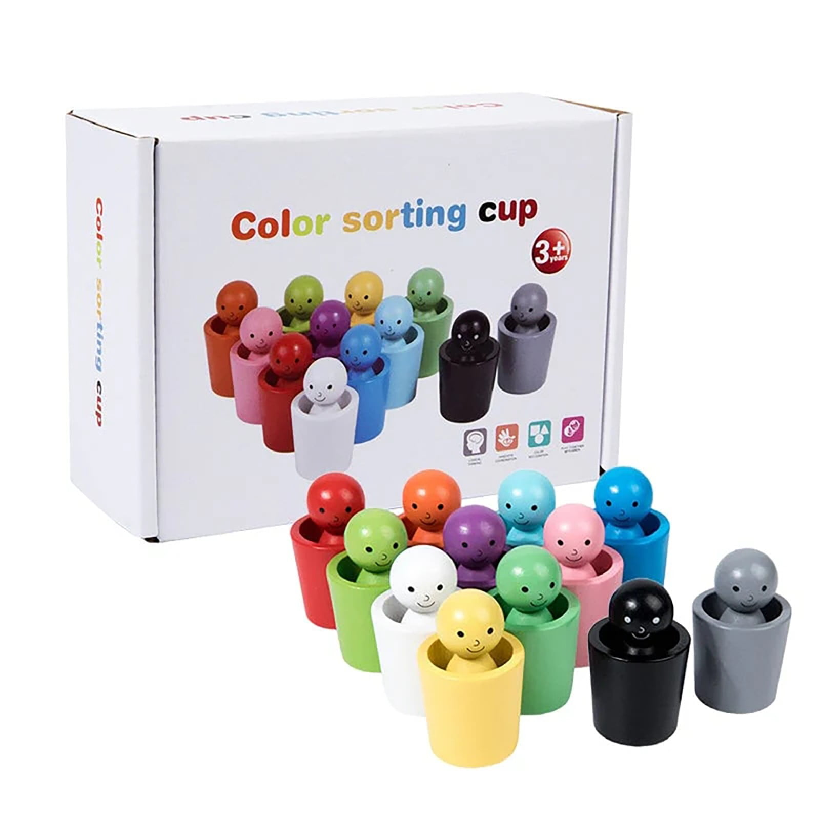 Ball in Cup Montessori Toy Wooden Rainbow Color Sorting Toy for ...