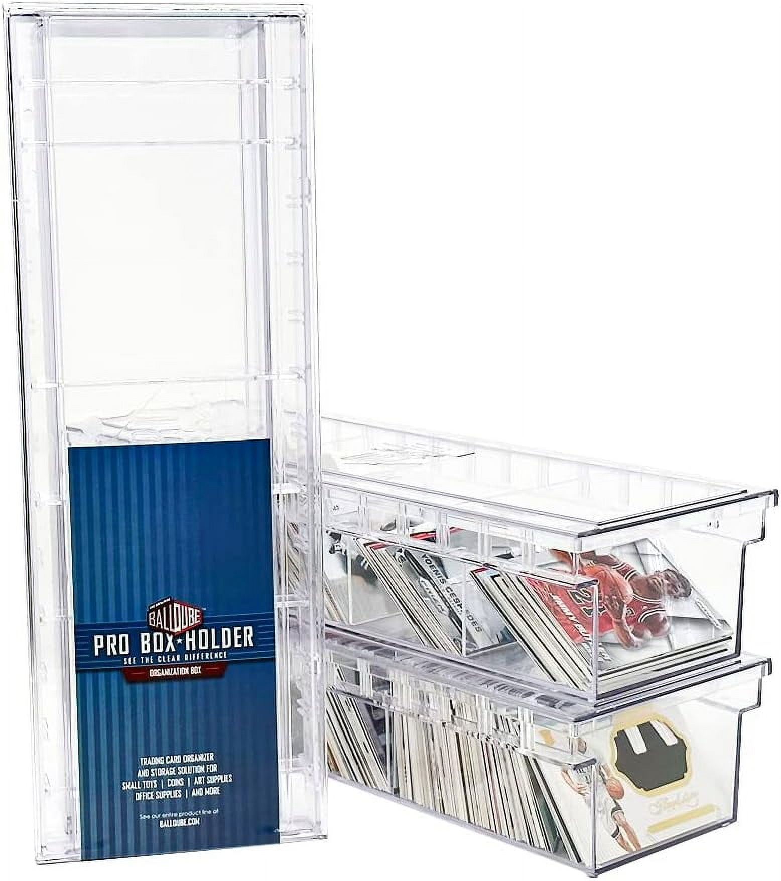 BallQube Trading Card Storage Box with Dividers Clear Stackable Storage ...