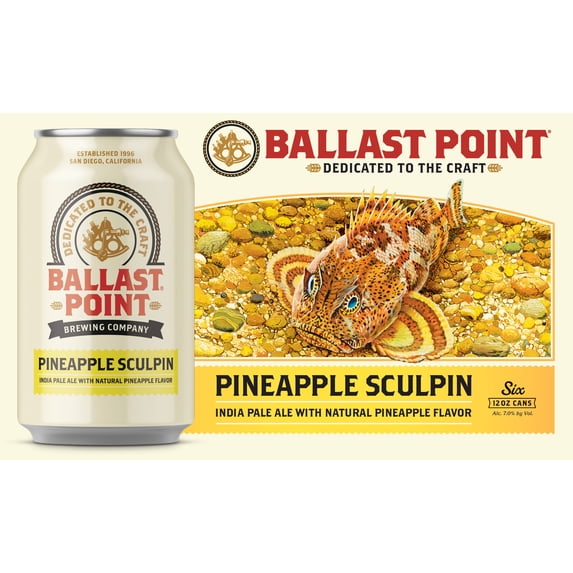 Ballast Point Pineapple Sculpin IPA Craft Beer, 6 pk 12 fl oz Cans, 7.0 ...