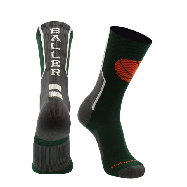 Baller Basketball Logo Crew Socks (Dark Green/Graphite/White, X-Large ...