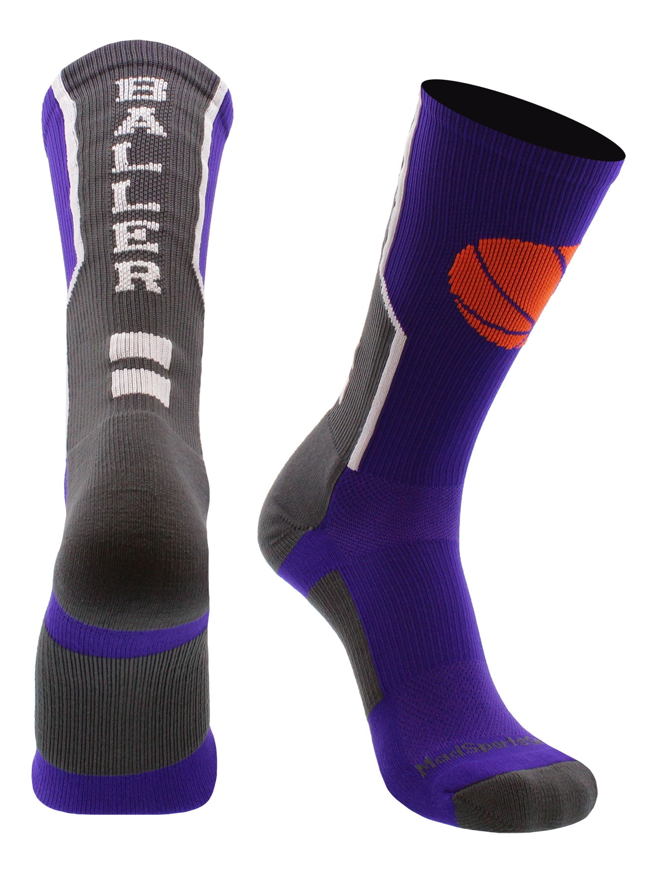 Baller Basketball Logo Crew Socks (Purple/Graphite, Large) - Walmart.com