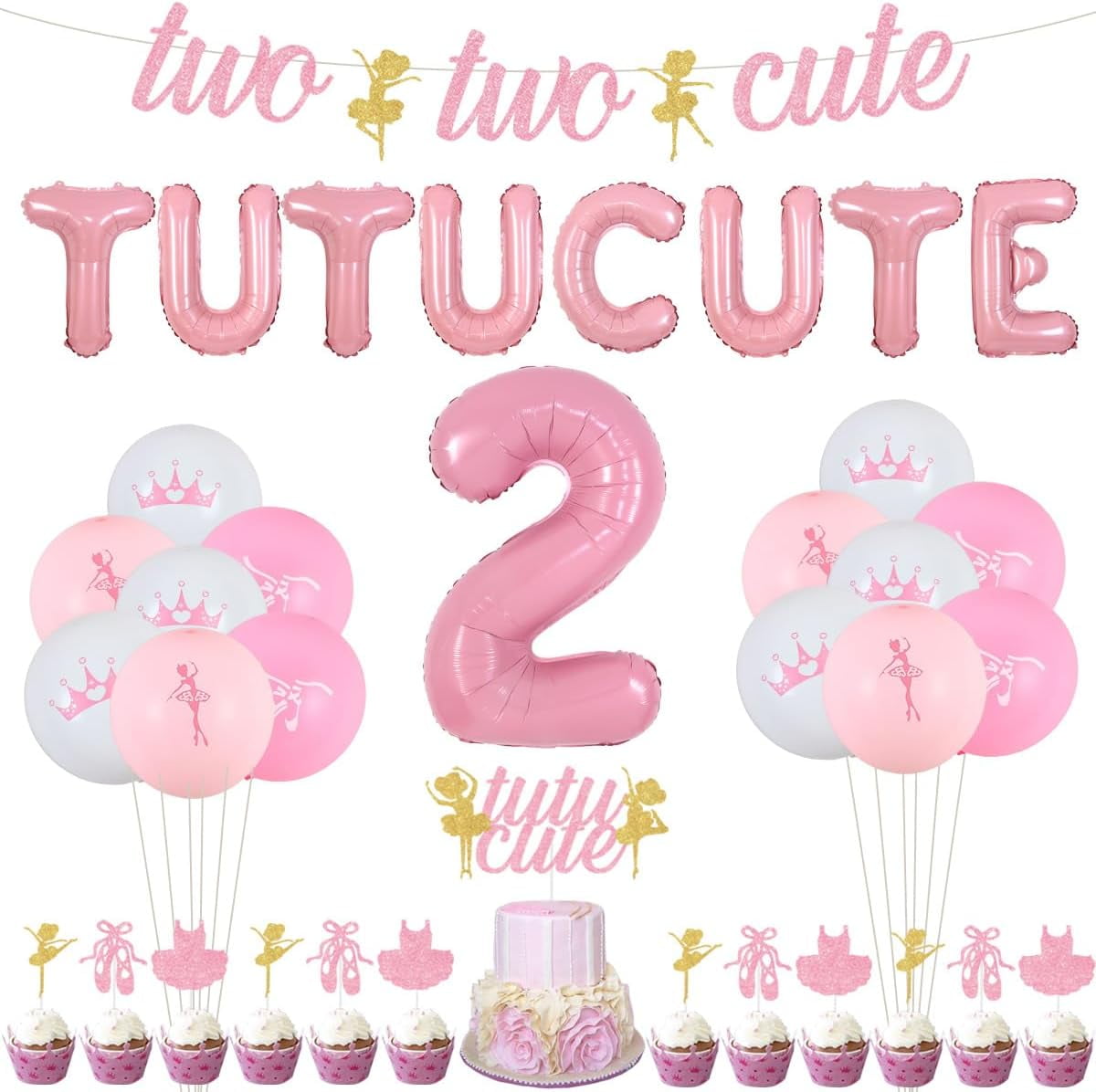 Ballerina 2nd Birthday Party Decoration for Girls Two Two Cute Birthday ...