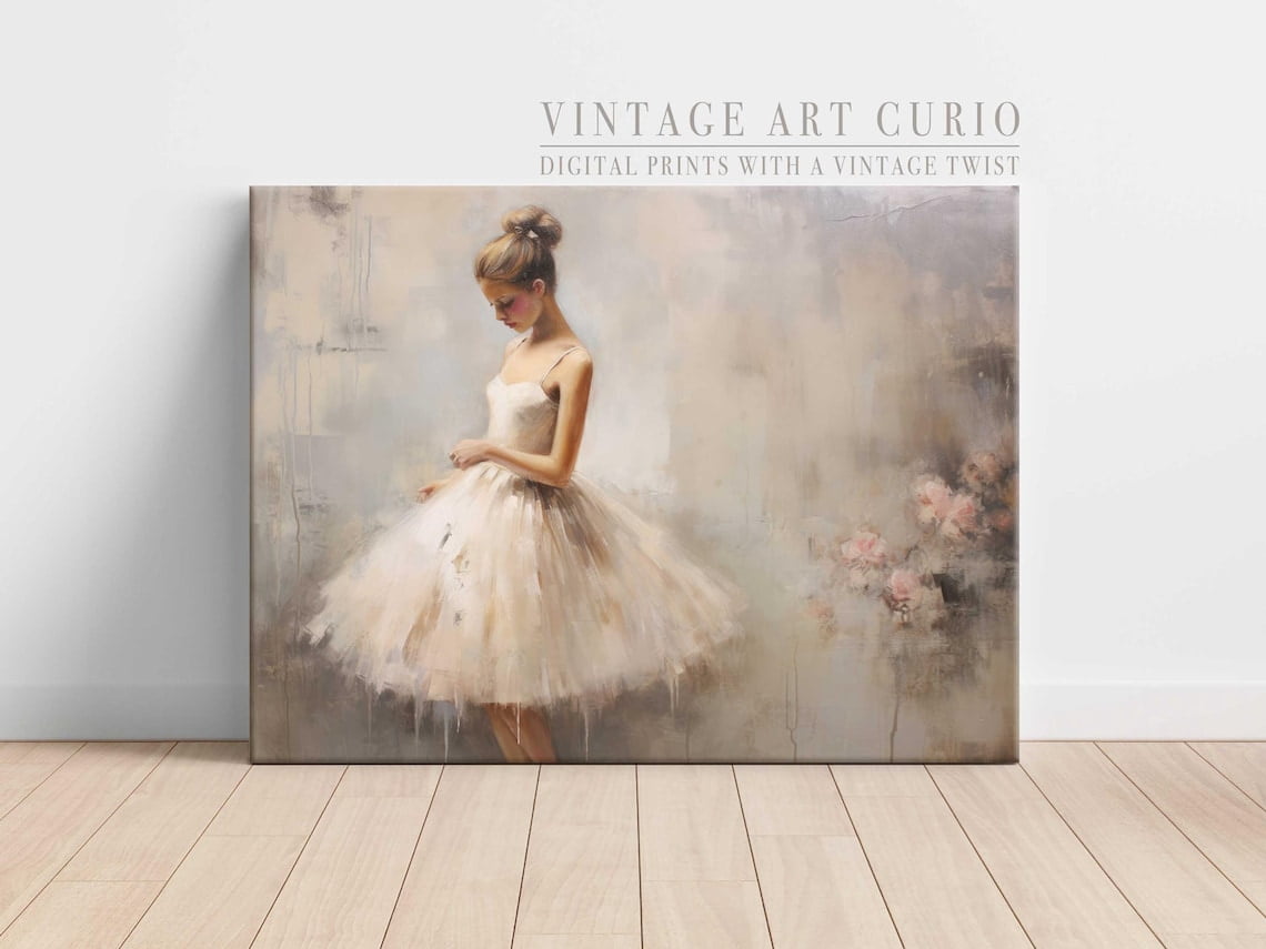 Ballerina Art Print, Soft Neutral Ballet Dancer, Floral Details 3576 ...