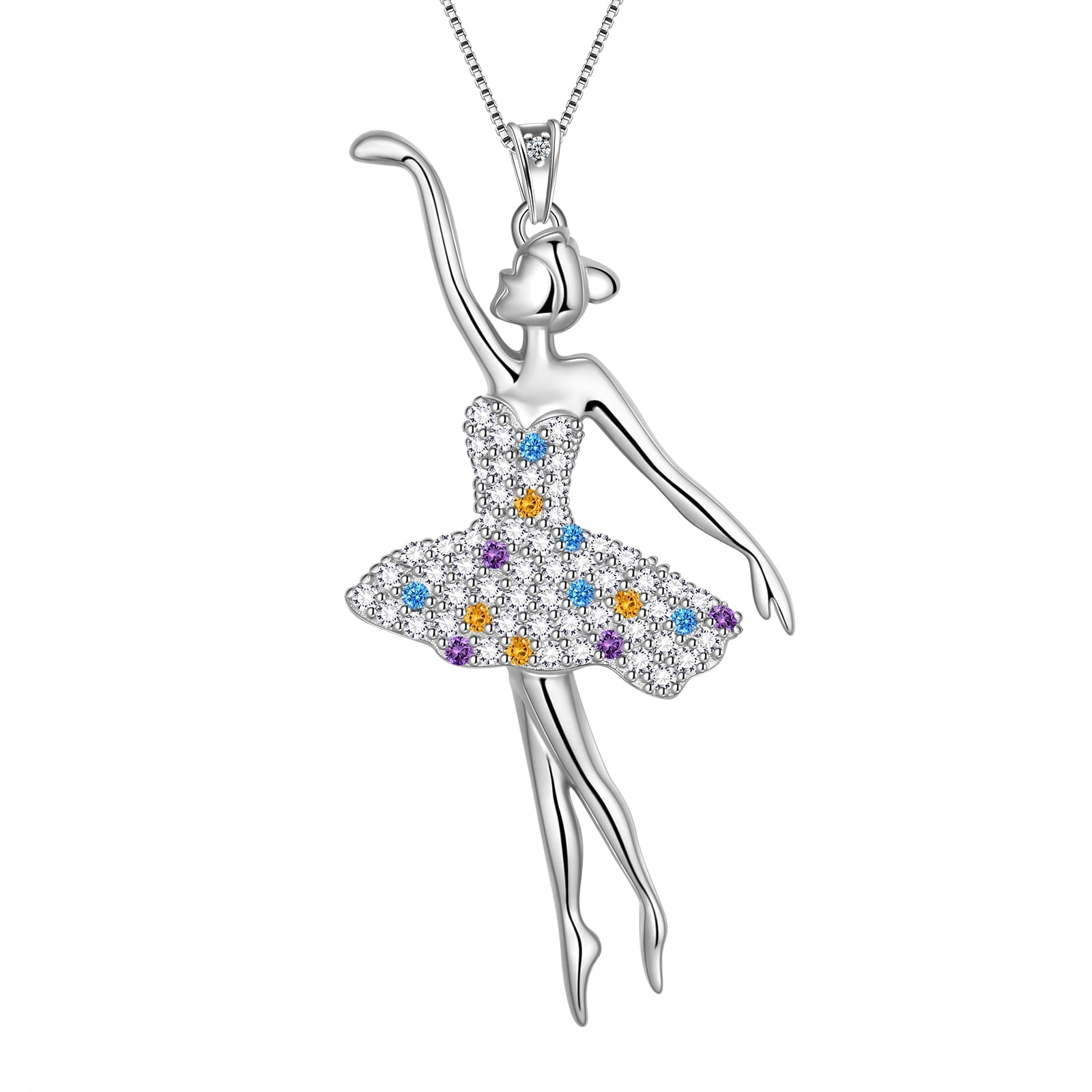 Ballerina Ballet Dancer Pendant Necklace 925 Sterling Silver Multicolor ...