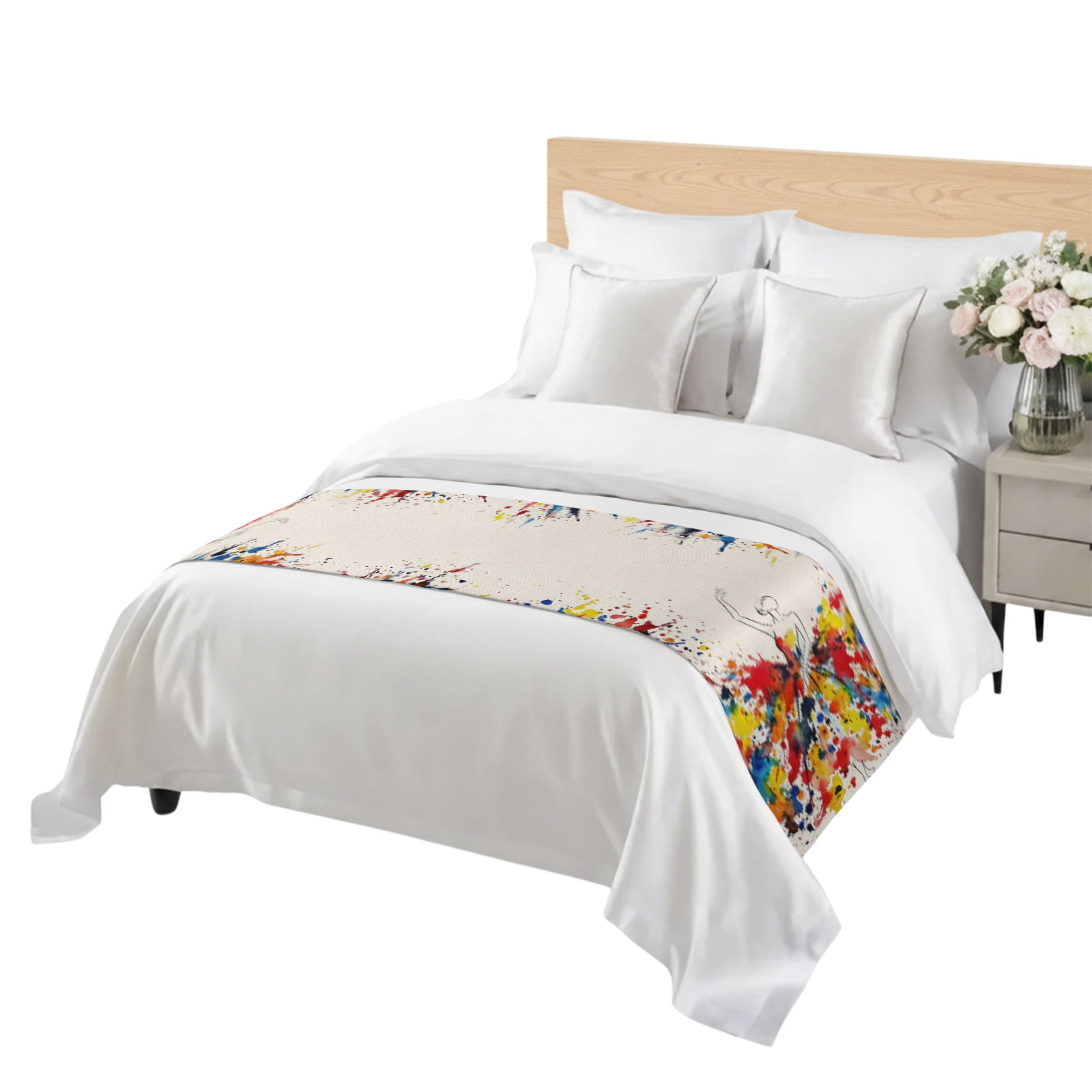 Ballerina Bed Runner Cal King Size Colorful Dress Dynamic Splashes Soft ...