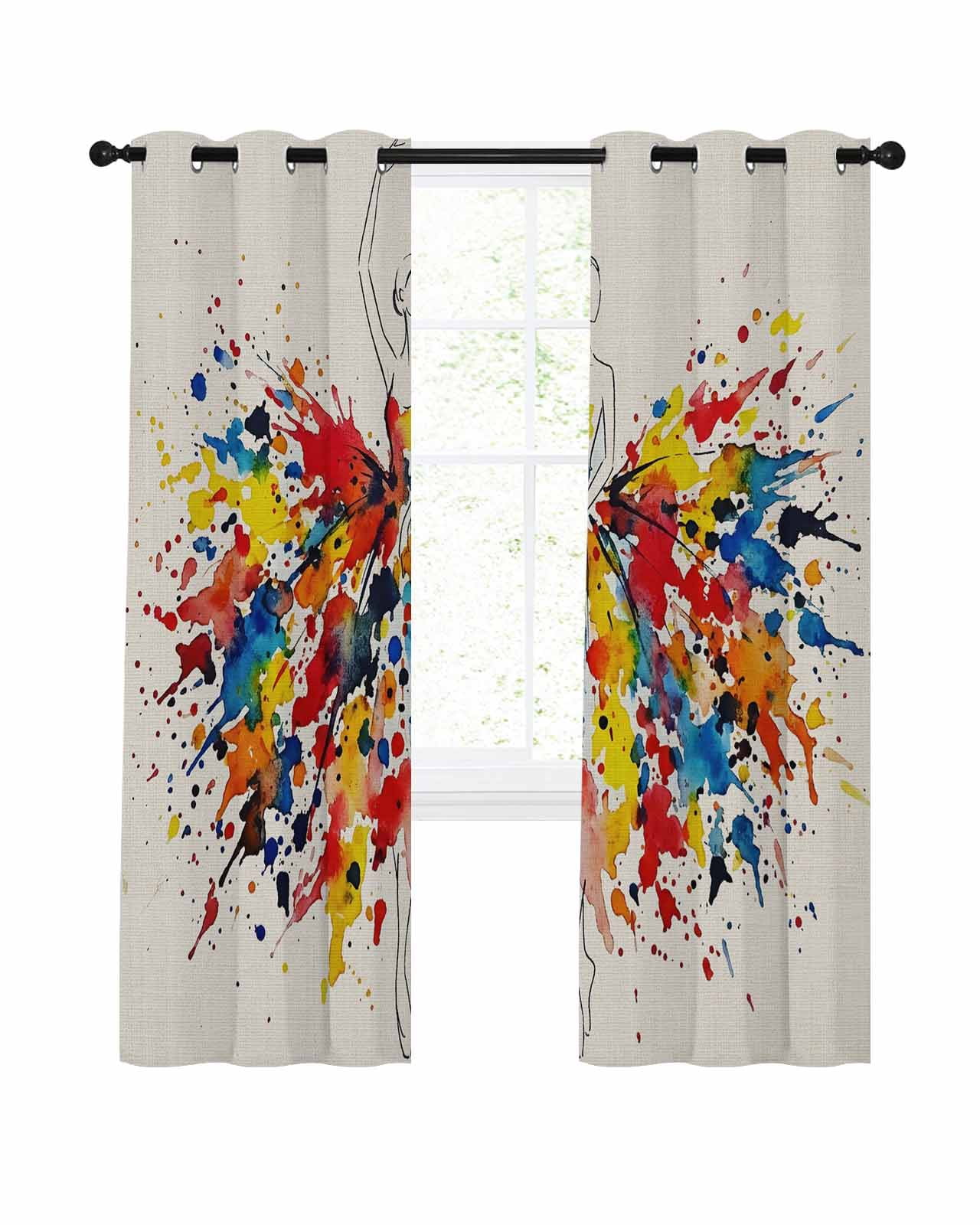 Ballerina Blackout Curtains for Bedroom Living Room, Colorful Dress ...