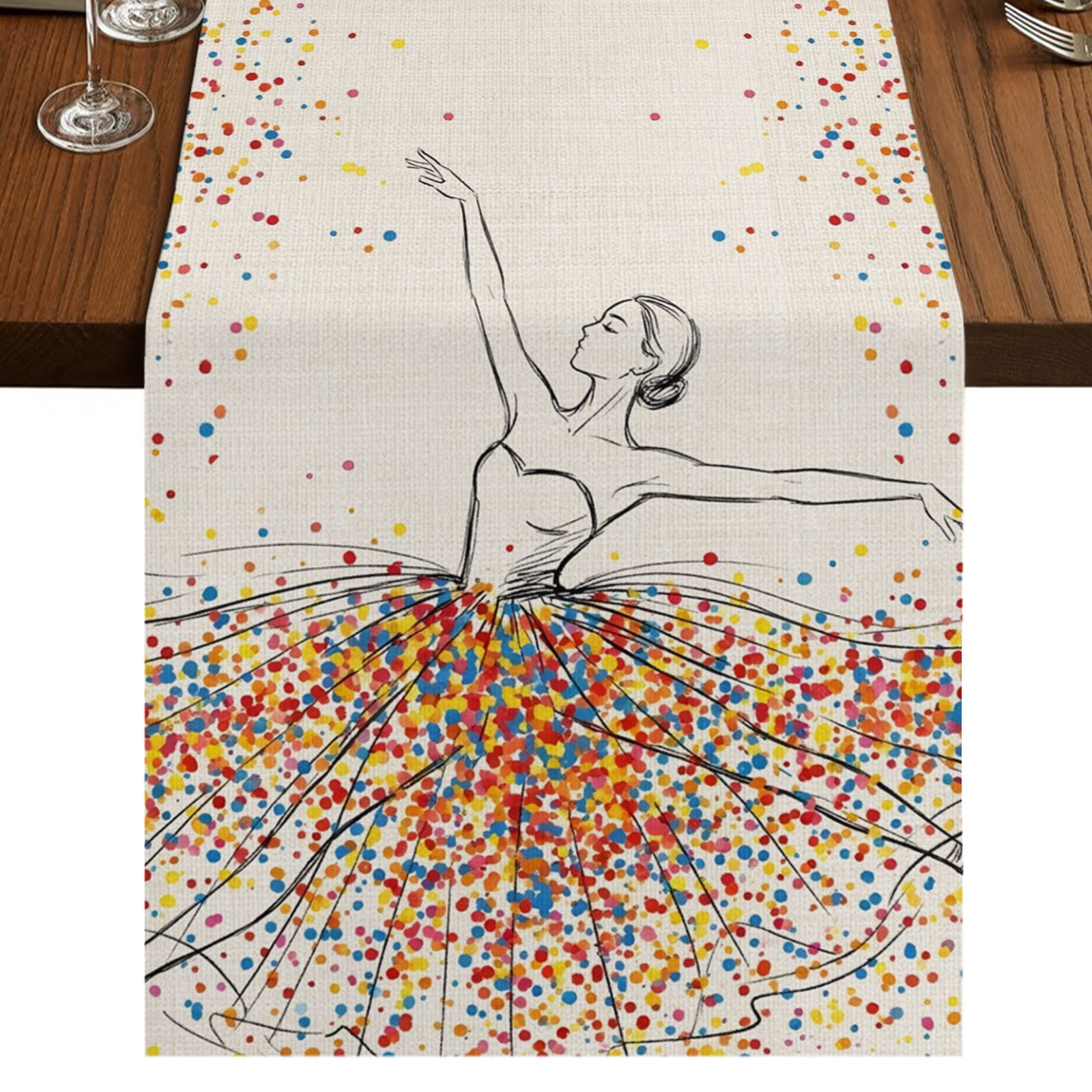 Ballerina Burlap Cotton Table Runner 13x90 Inches Long, Colorful ...