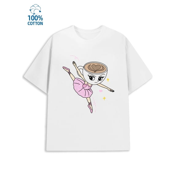 Ballerina Coffee T-Shirt mens cartoon white Spring and summer outdoor ...