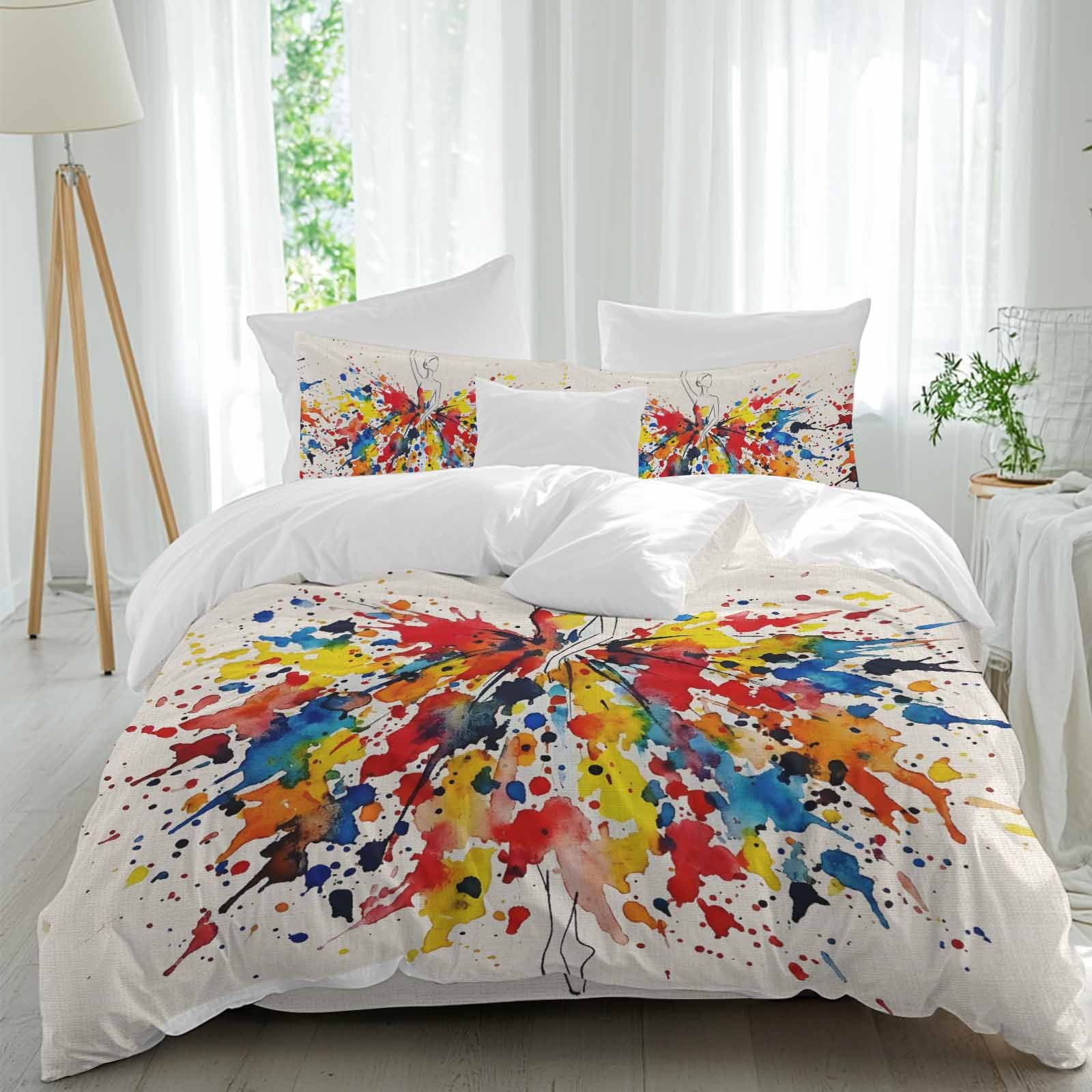Ballerina Comforter Set Full Size, Colorful Dress Dynamic Splashes Soft ...