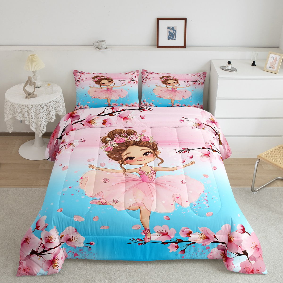 Ballerina Comforter Set Cute Little Ballet Princess Queen Bedding Sets ...