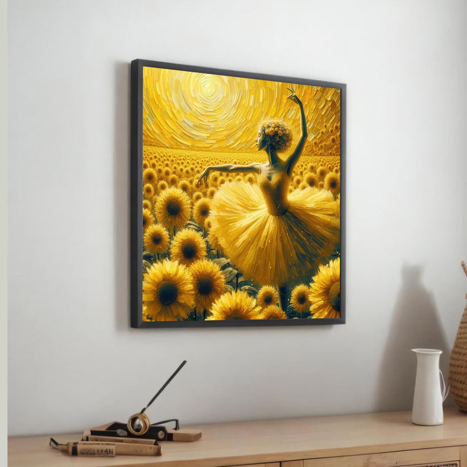 Ballerina Dancing In Sunflower Field – (Black, White, Gold, Silver ...
