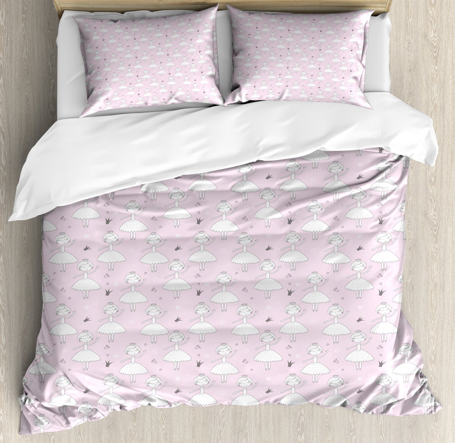 Ballerina Duvet Cover Set Queen Size, Continuous Cute Little Girls ...