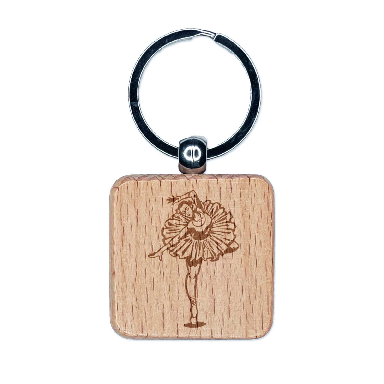 Ballerina En Pointe Pose Square Keychain Charm Tag - Engraved Wood ...