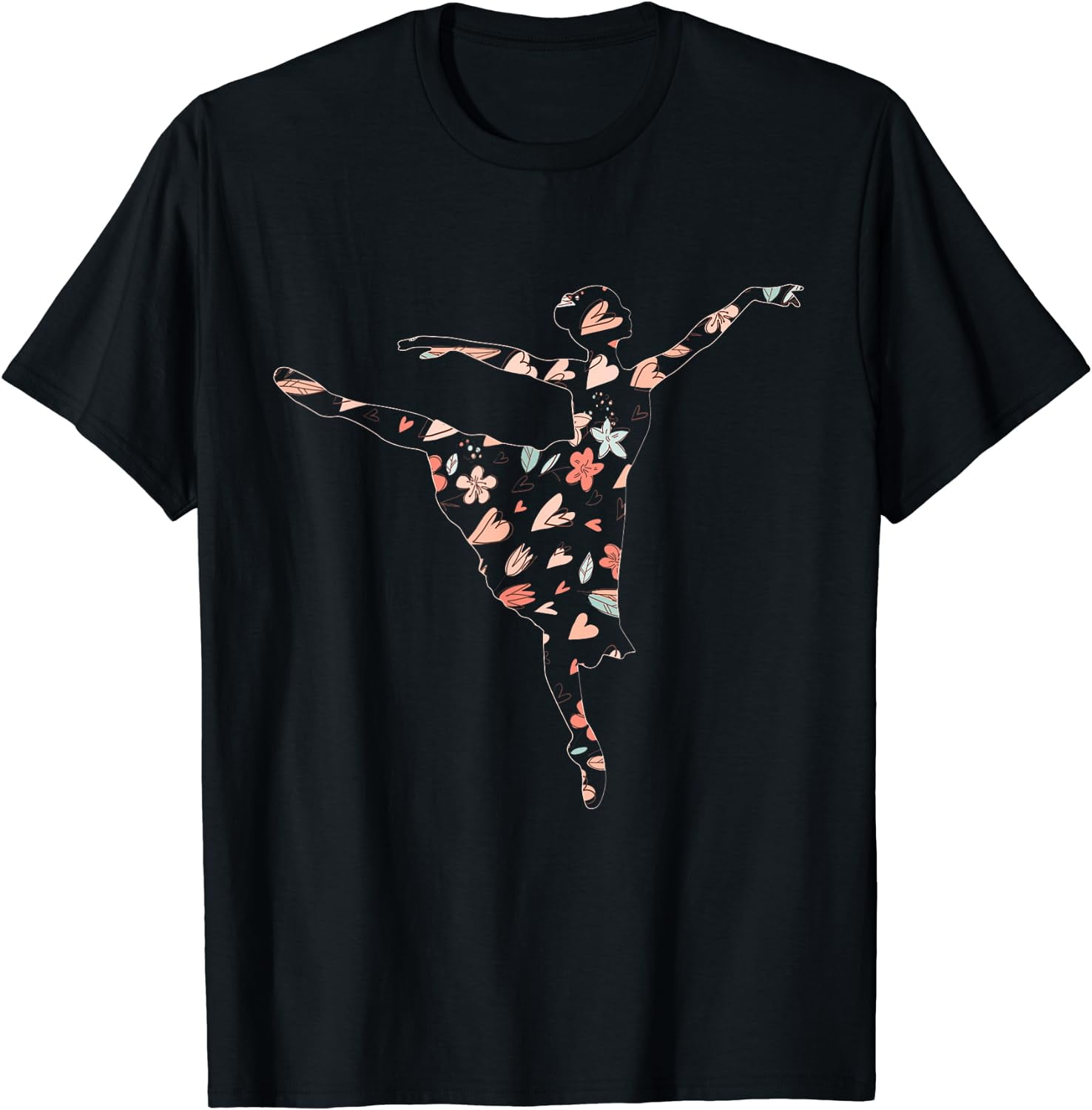 Ballerina Floral Pattern Ballet Dancing Classical Dance T-Shirt Black ...