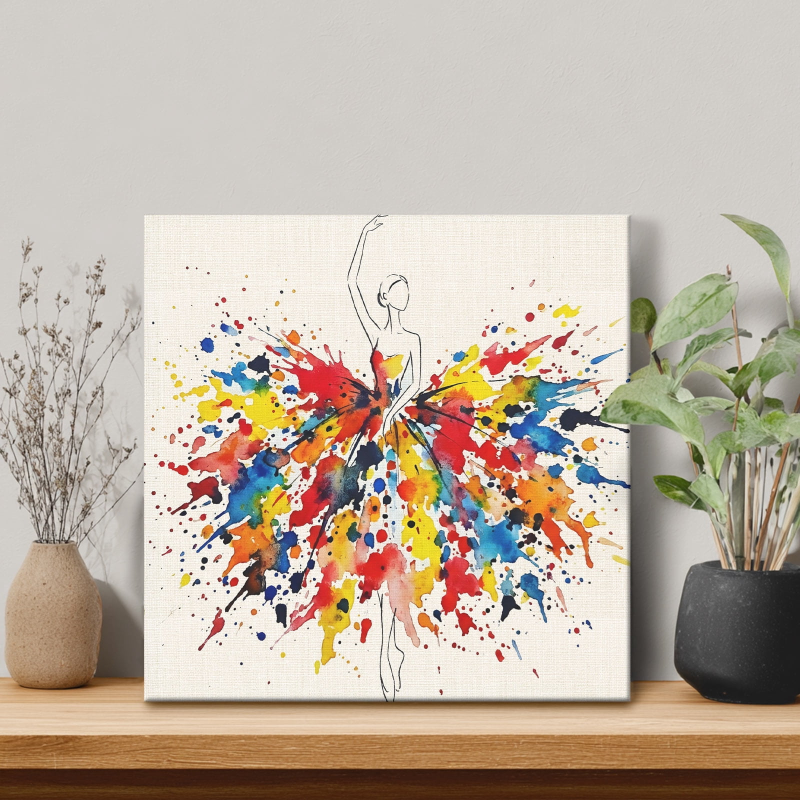 Ballerina Framed Canvas Wall Art, Colorful Dress Dynamic Splashes Wall ...