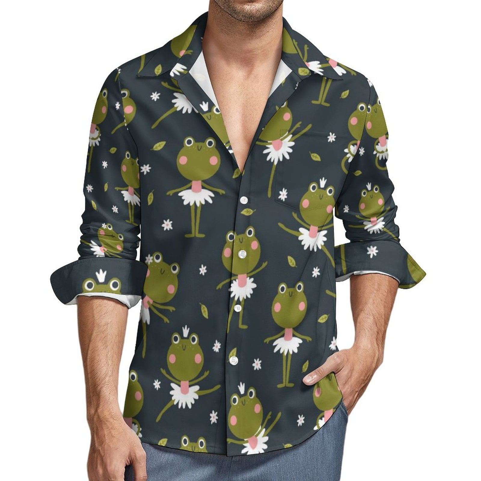 Ballerina Frogs Mens Long Sleeve Button Down Shirts, Casual Men's ...