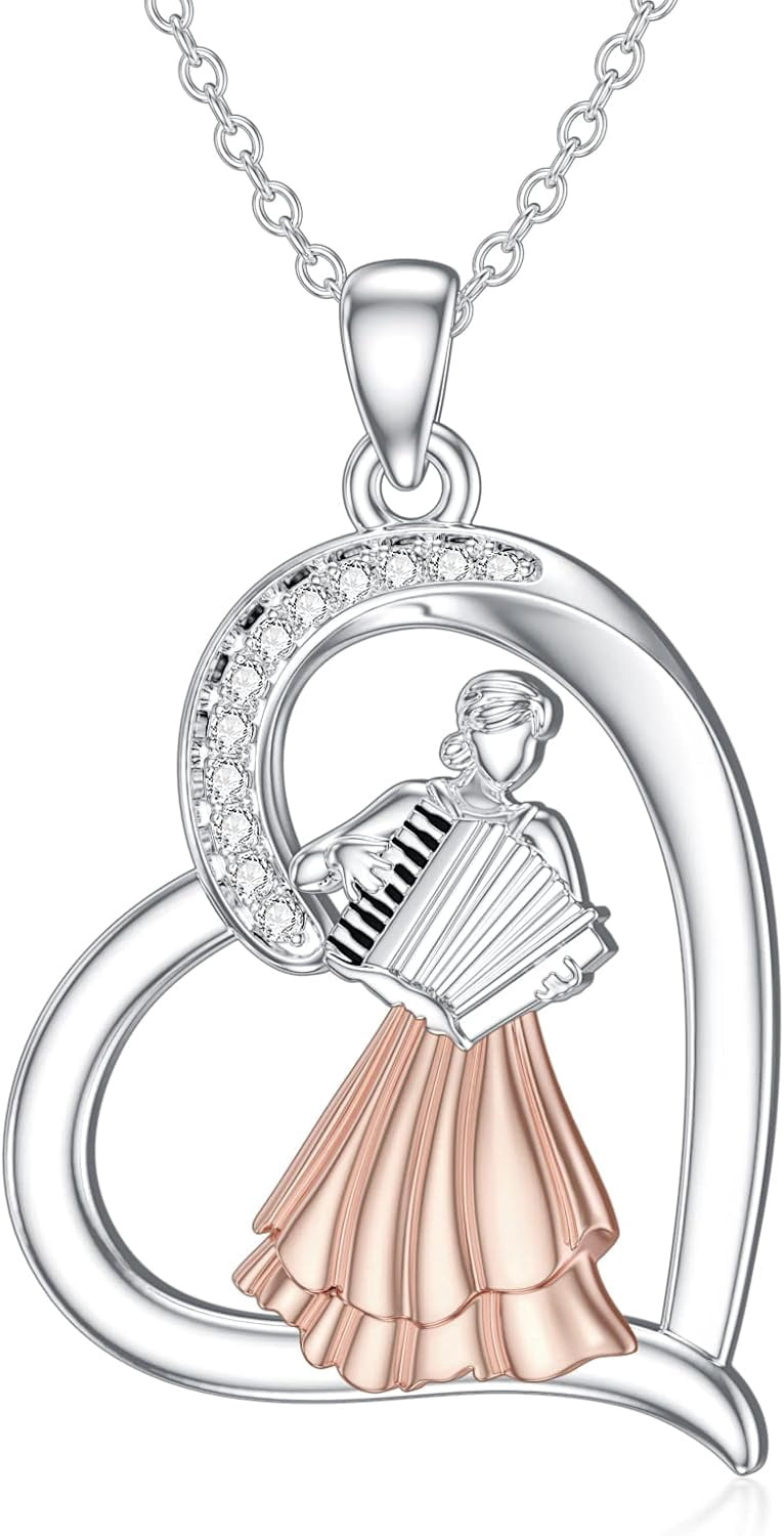 Ballerina Necklace 925 Sterling Silver Heart Necklace Rose Ballerina ...