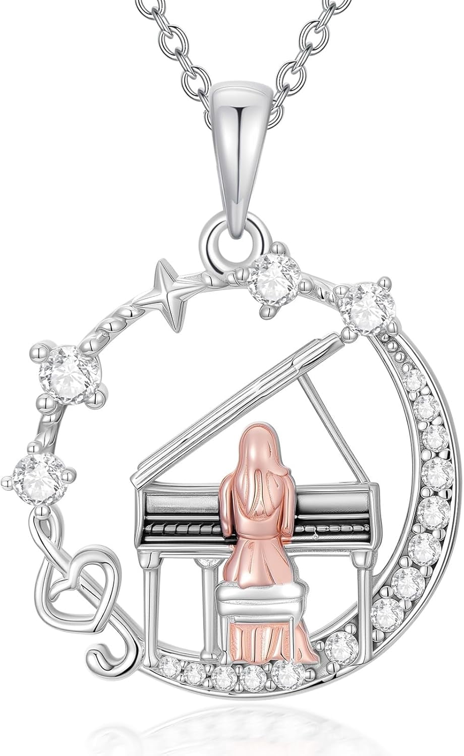 Ballerina Necklace 925 Sterling Silver Heart Necklace Rose Ballerina ...