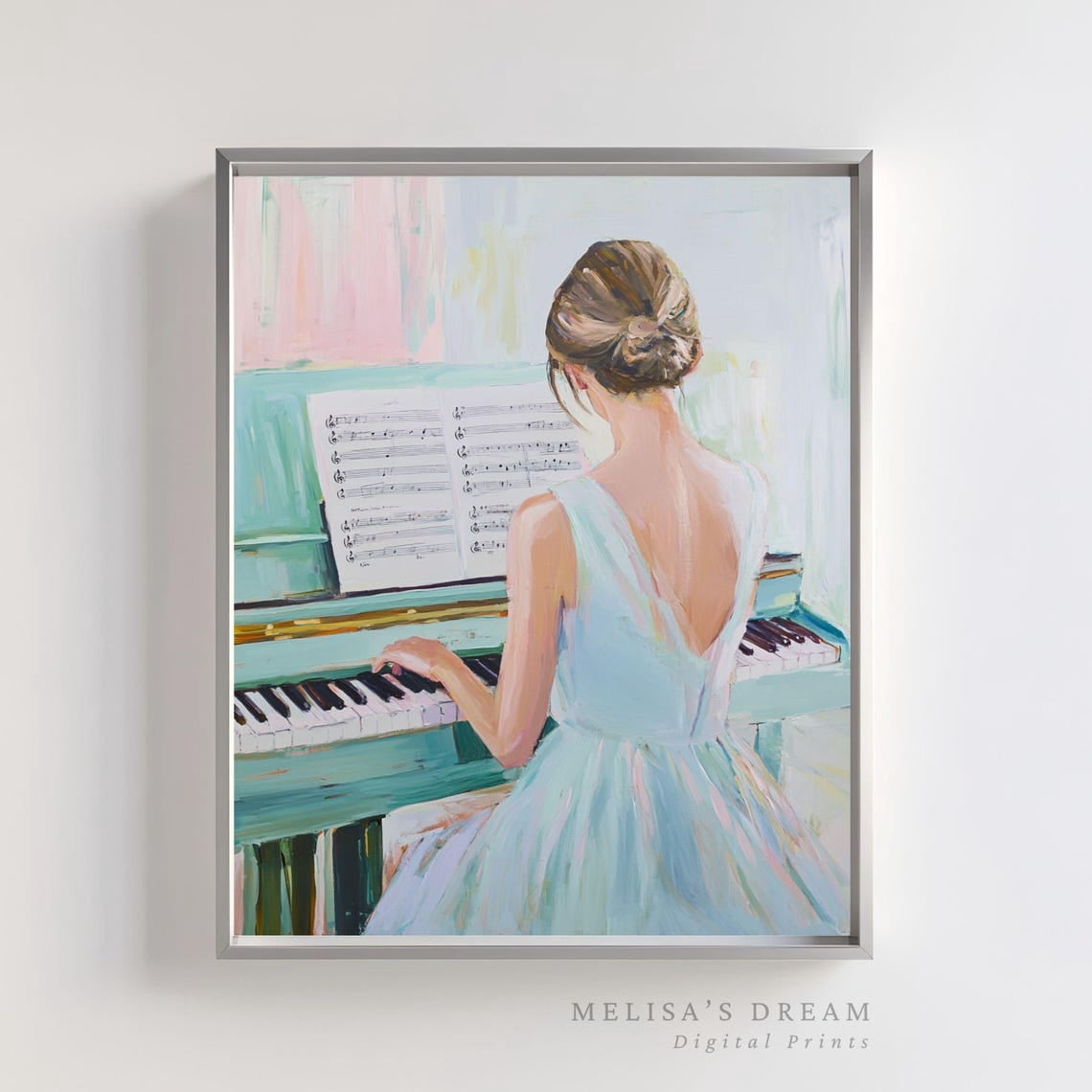 Ballerina Playing Piano Art Pastel Music Room Decoration Unframed Paper ...