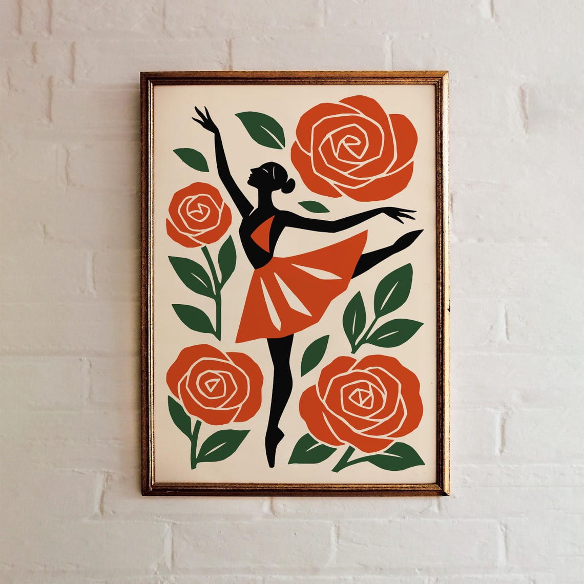 Ballerina Red Roses Elegant Ballet Decor Poster, Unframed Paper Poster ...