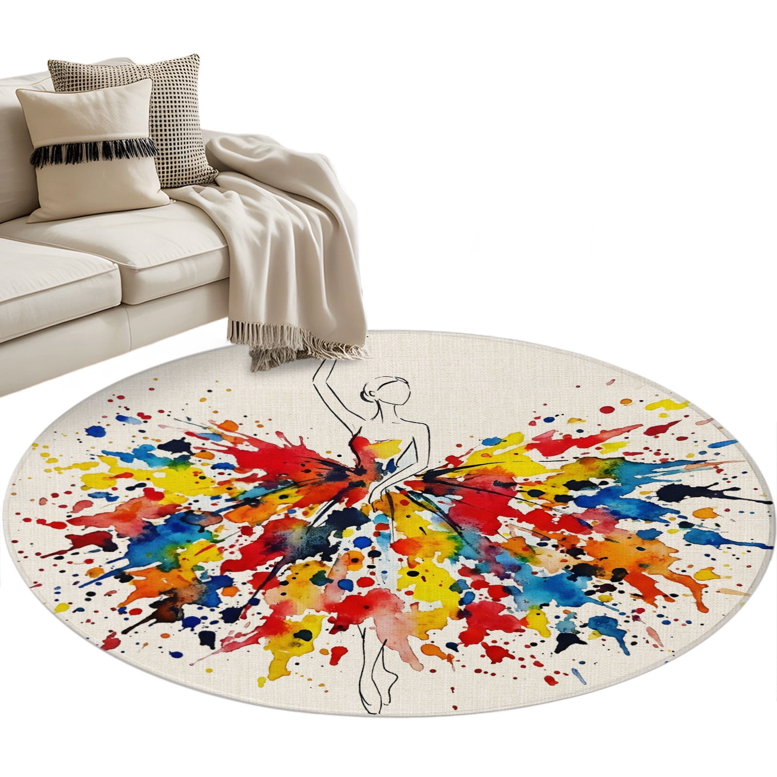 Ballerina Round Rug 4ft Washable Circle Entryway Rugs Non Slip Colorful ...