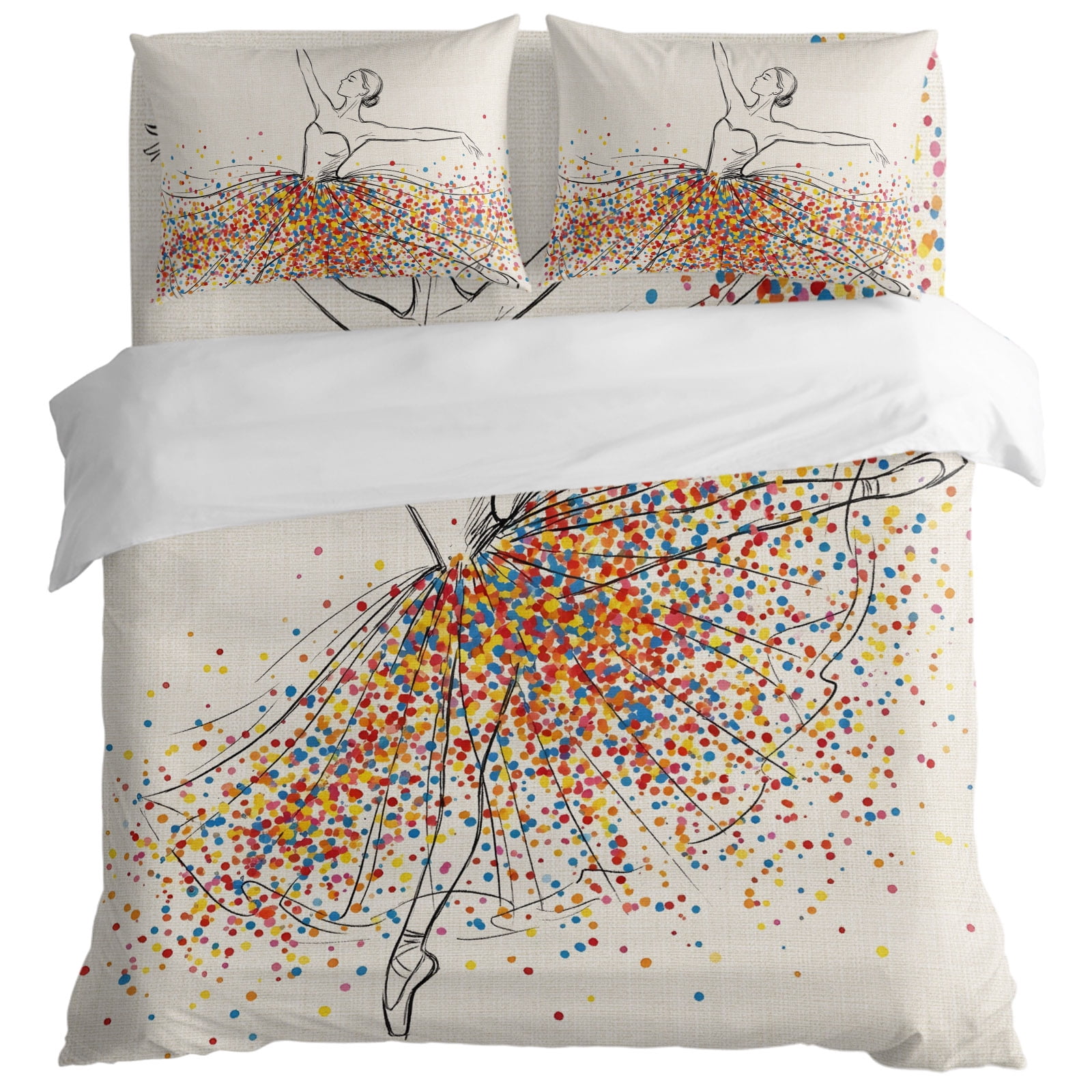 Ballerina Silhouette Duvet Cover Set Full Size, Colorful Splashes Dress ...