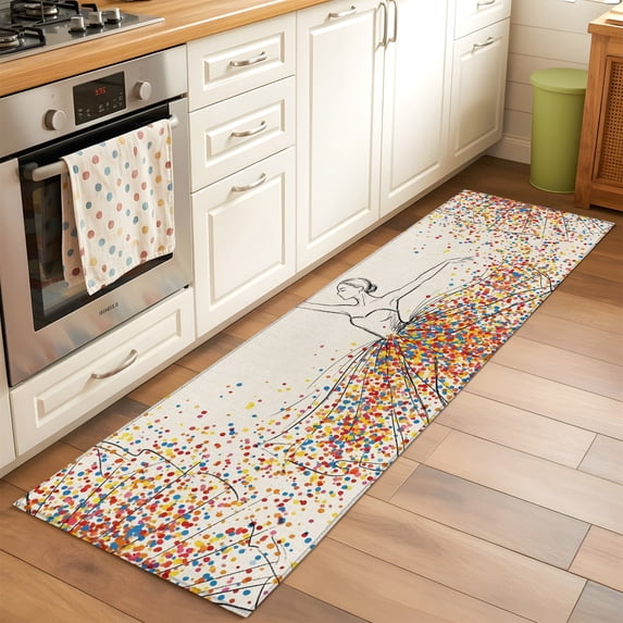 Ballerina Silhouette Runner Rug Non Slip 2x6 Colorful Splashes Dress ...