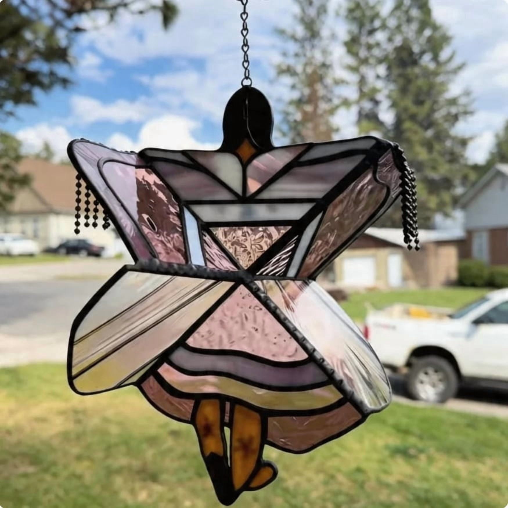 Ballerina Stained Glass Suncatcher, Rotating Ballet Dancer Hanging ...