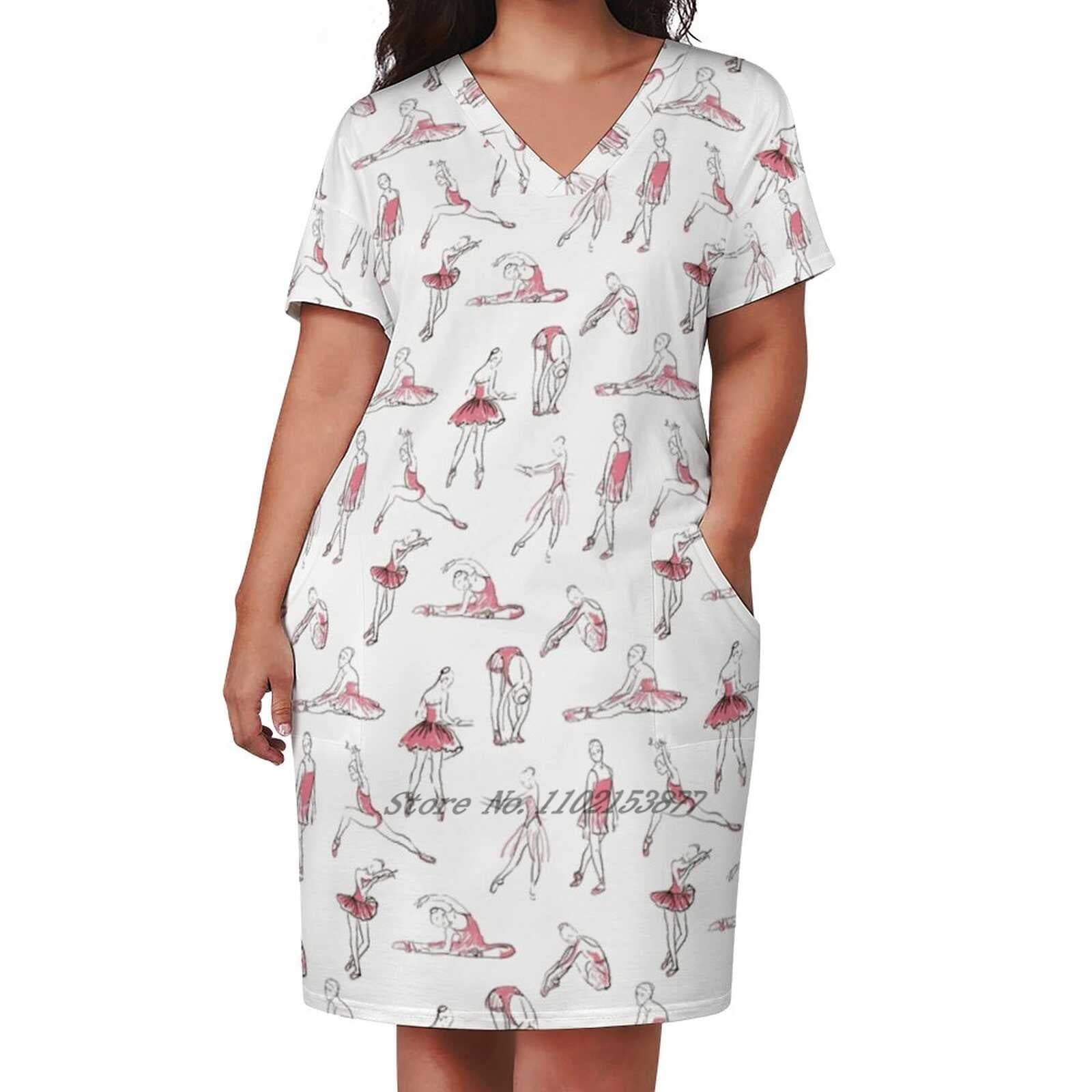 Ballerina Standing In A Pose Seamless Pattern Loose Pocket Dress Print ...