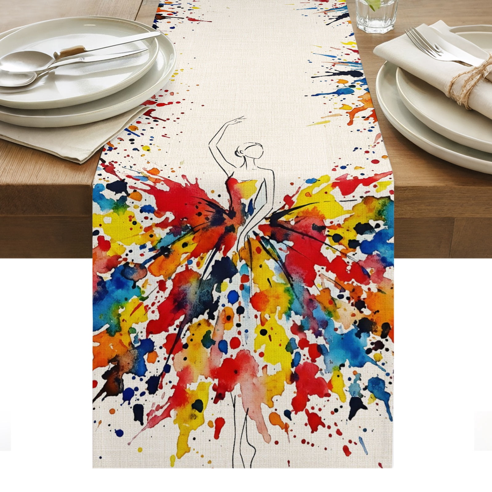 Ballerina Table Runner Colorful Artistic Elegant Ink Splatter ...