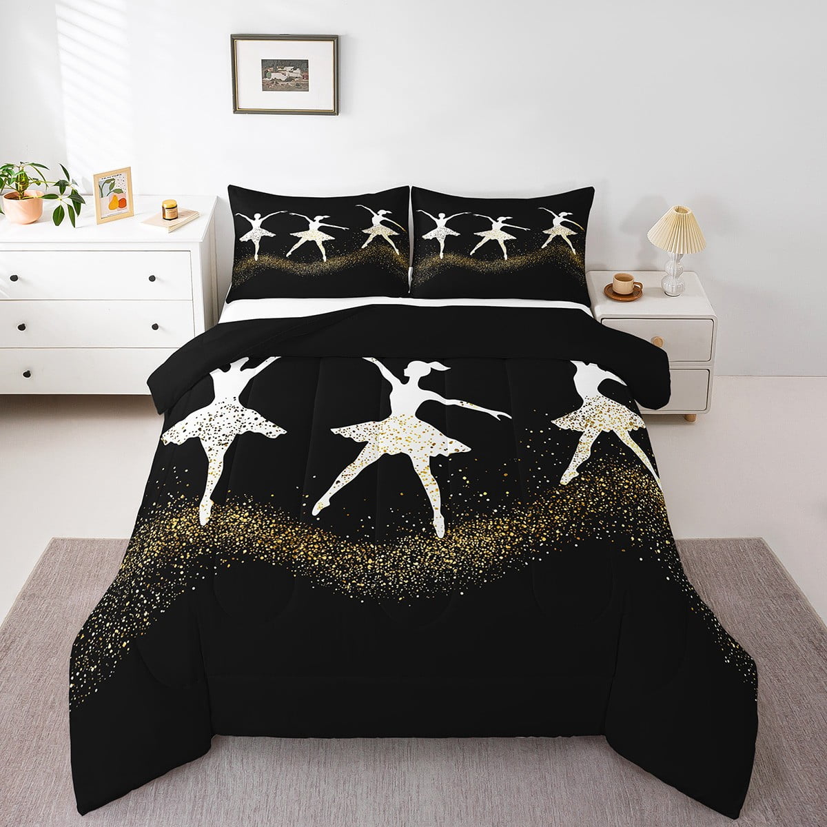Ballerina Twin Comforter Set,Dance Elegant Ballet Lightweight Bed Set ...