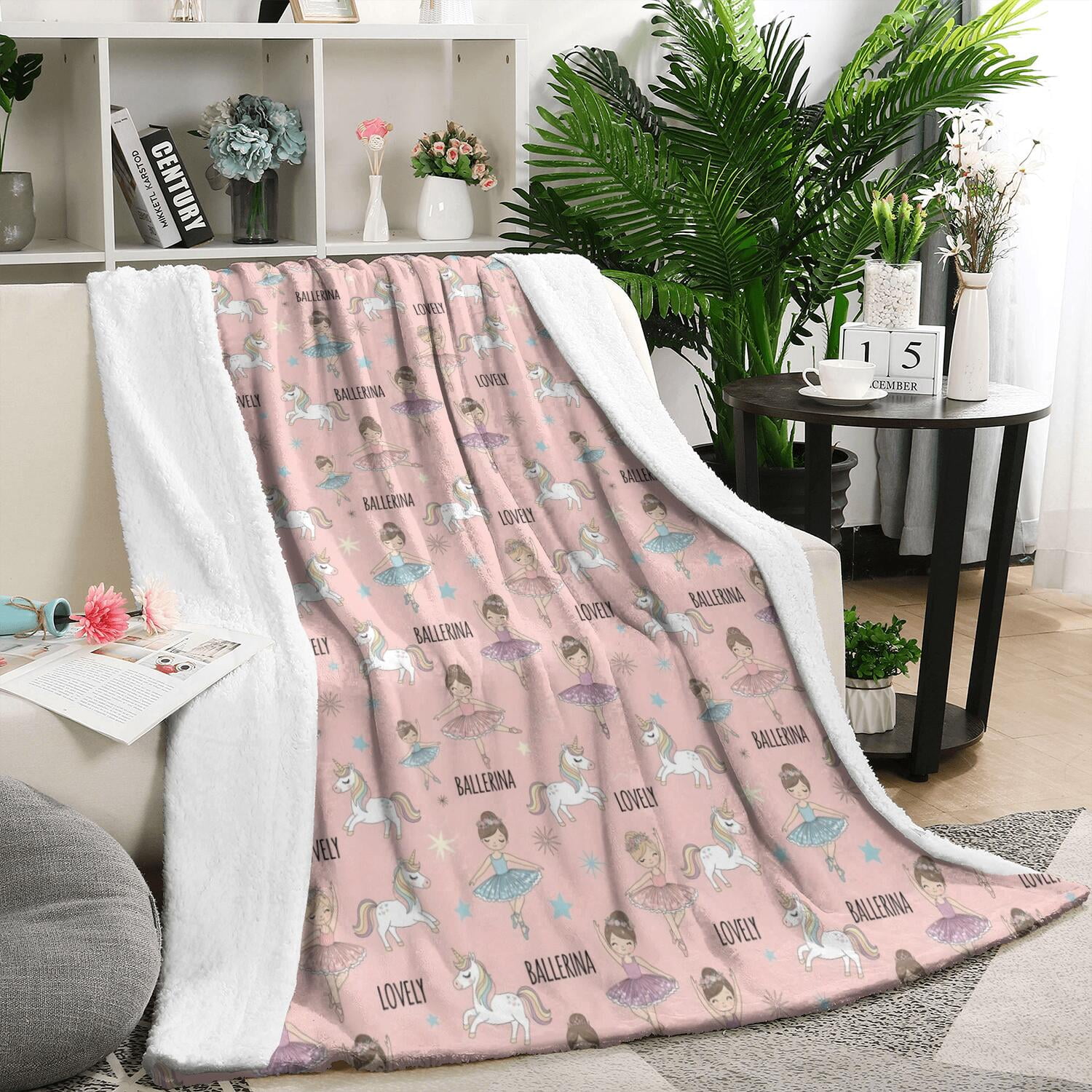 Ballerina Unicorn Princess Pattern Blanket,Comfortable Soft Lamb Wool ...