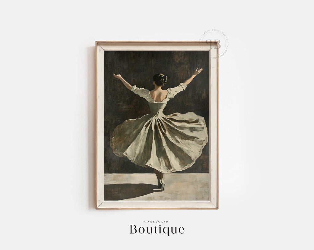 Ballerina In Vintage Dress Wall Art Elegant Dance Artwork For Dancing ...