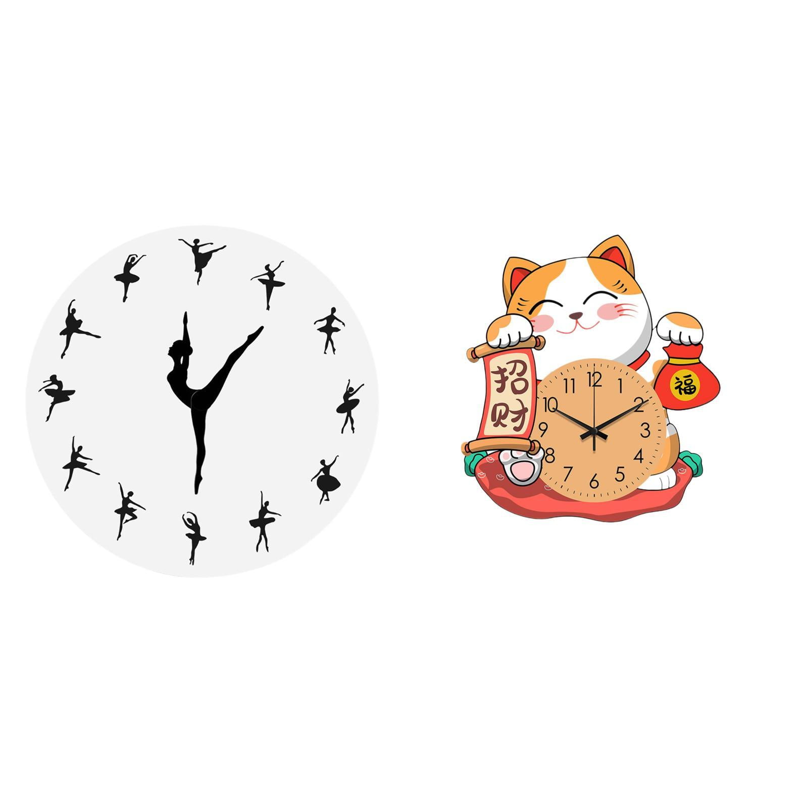 Ballerina Wall Clock Dancing Wall Clock Cat Hanging Clock Silent Sturdy ...